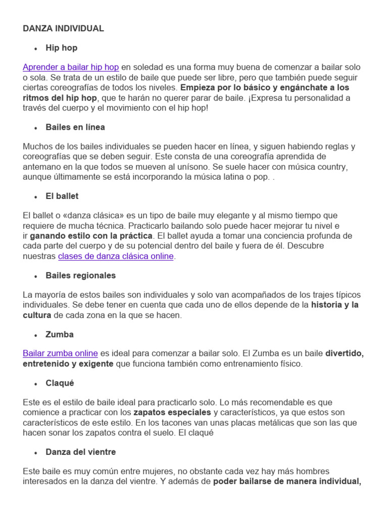 Danza Individual | Descargar gratis PDF | Bailes | Ballet