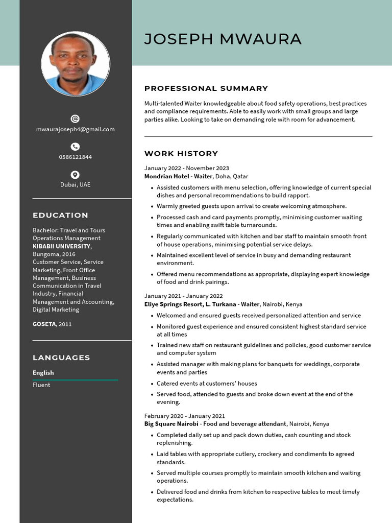 Joseph - Mwaura - CV - 17 | PDF | Waiting Staff | Restaurants