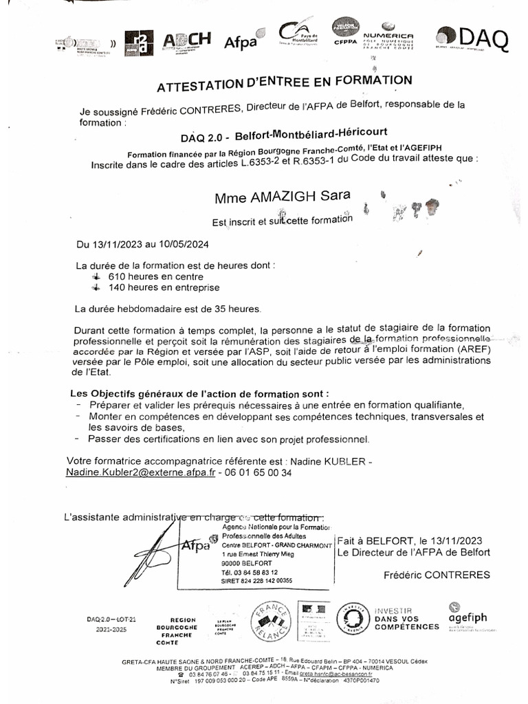 Attestation Formation AFPA | PDF
