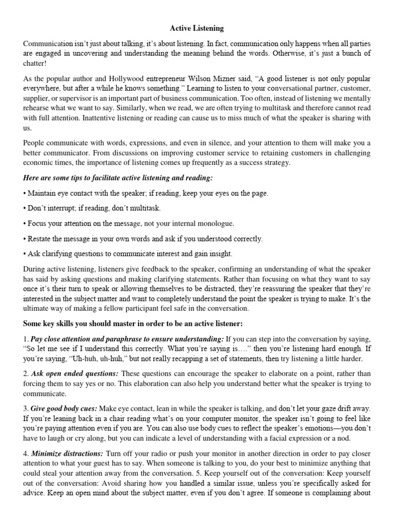 Active Listening | PDF | Attention | Conversation