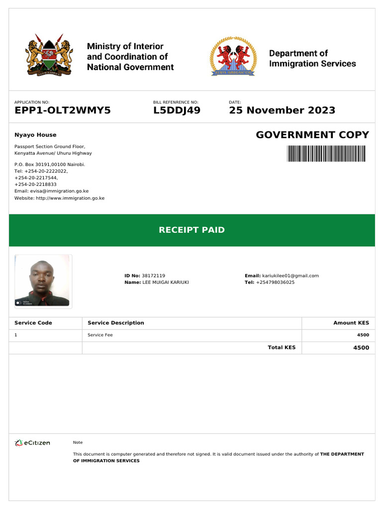 Epp1-Olt2wmy5-Immigration Receipt | Download Free PDF | International ...
