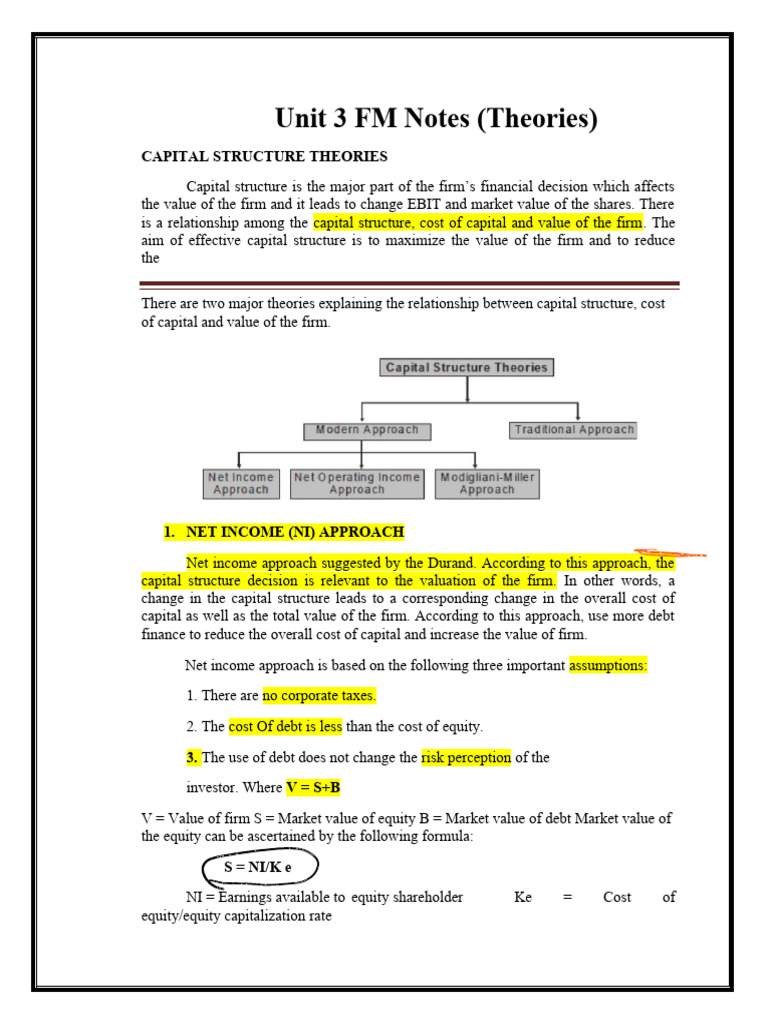 UNIT 3 CAPITAL STRUCTURE THEORIES 2 and 3 Topic New123 | PDF | Capital ...
