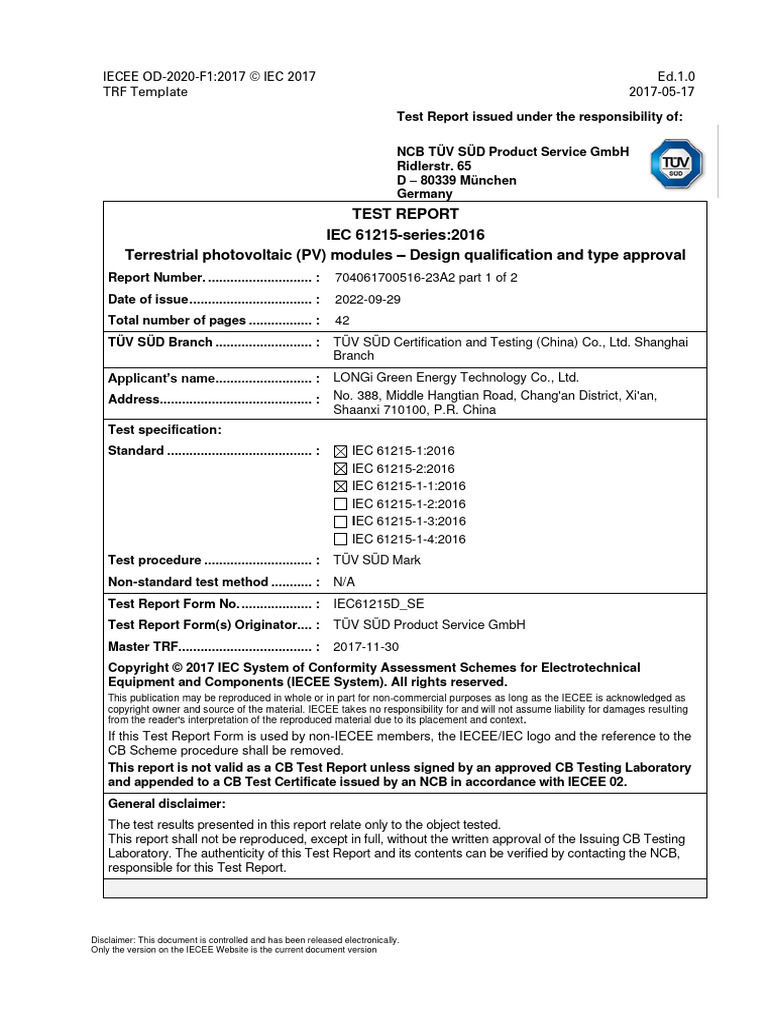lTRF+IEC 61215-23A2 Part 1 of 2-Solar Panel | PDF | Electrical Wiring ...