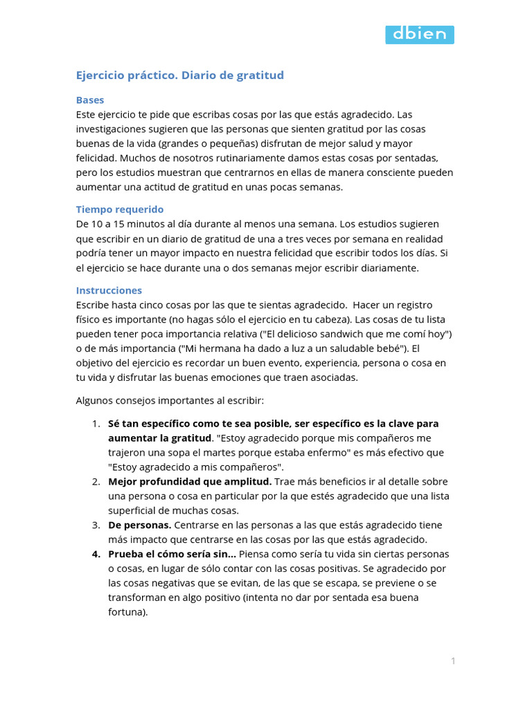 Ejercicio Diario de Gratitud | PDF | Gratitud | Felicidad