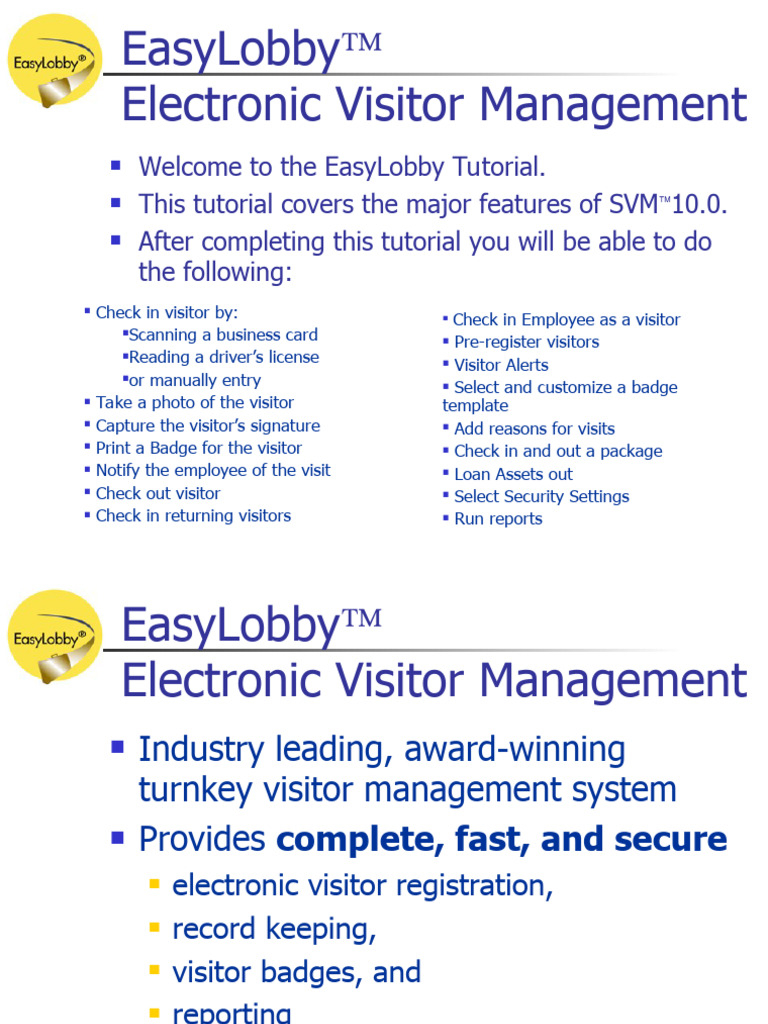 EasyLobby 10 Tutorial Powerpoint | PDF | Image Scanner | Barcode
