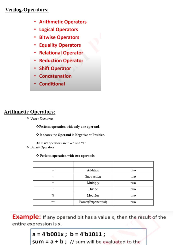 11 Verilog Operators 19 08 2023 Pdf Computer Programming Mathematical Logic
