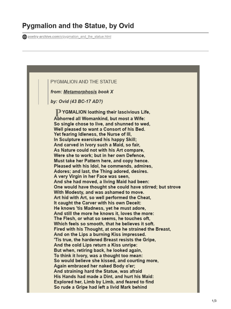Pygmalion and The Statue by Ovid Dryden | PDF
