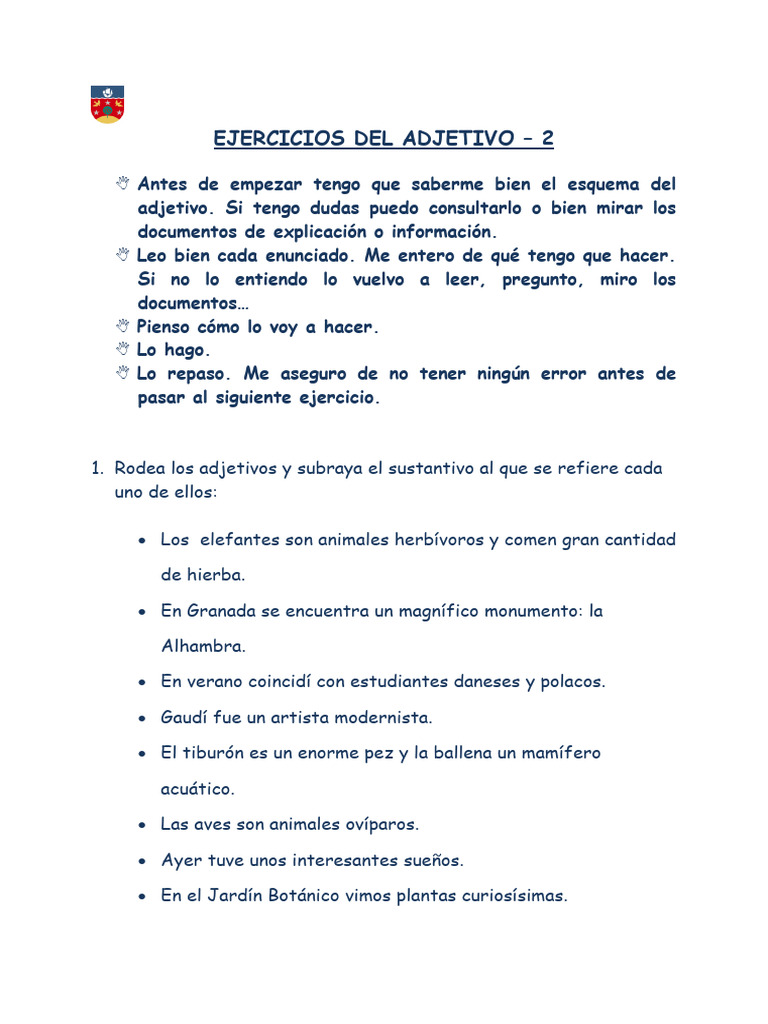 Ejercicios Prácticos de Adjetivos | PDF | Adjetivo | Vegetales