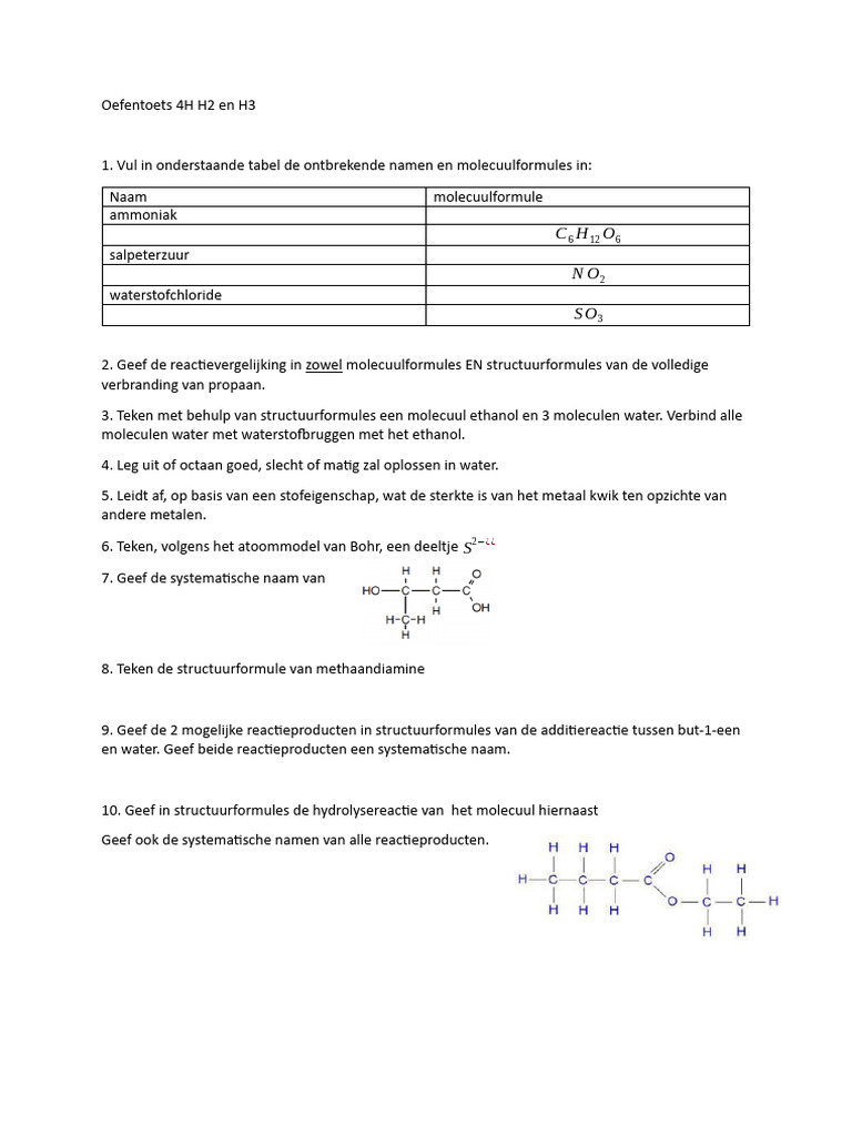 Oefentoets 4H H2 en H3 | PDF