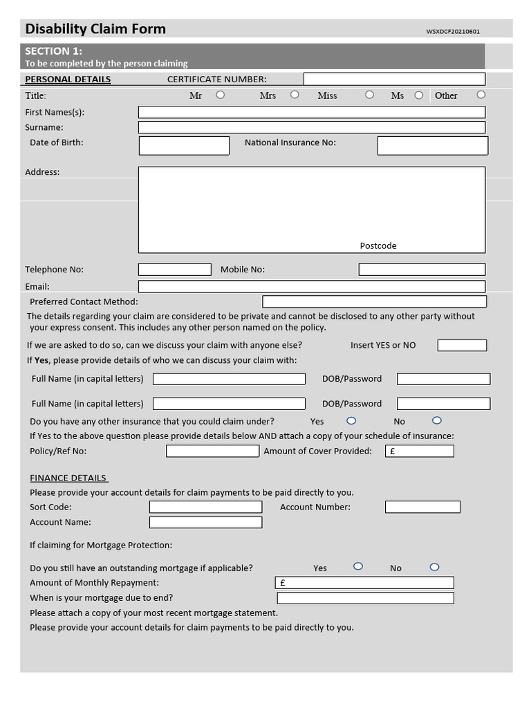 Disability Claim Form v3 | PDF | Insurance | Informed Consent