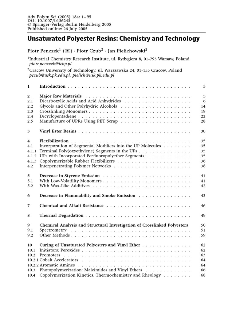 Unsaturated Polyester Resins: Chemistry and Technology: Piotr Penczek (U) Piotr Czub Jan ...