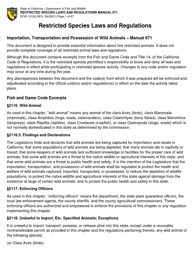 Manual 671 Restricted Species Laws and Regulations | Download Free PDF ...