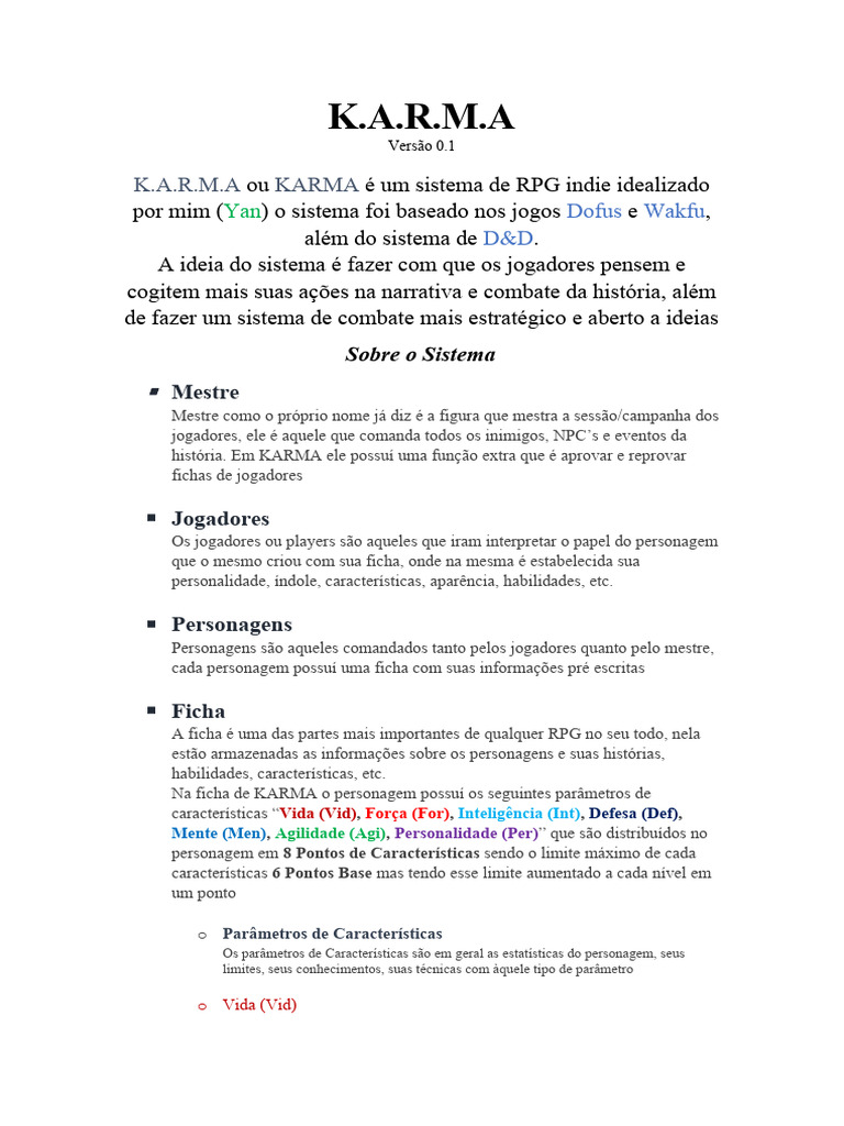 K.A.R.M.A Karma | PDF | Jogos de RPG | Estado