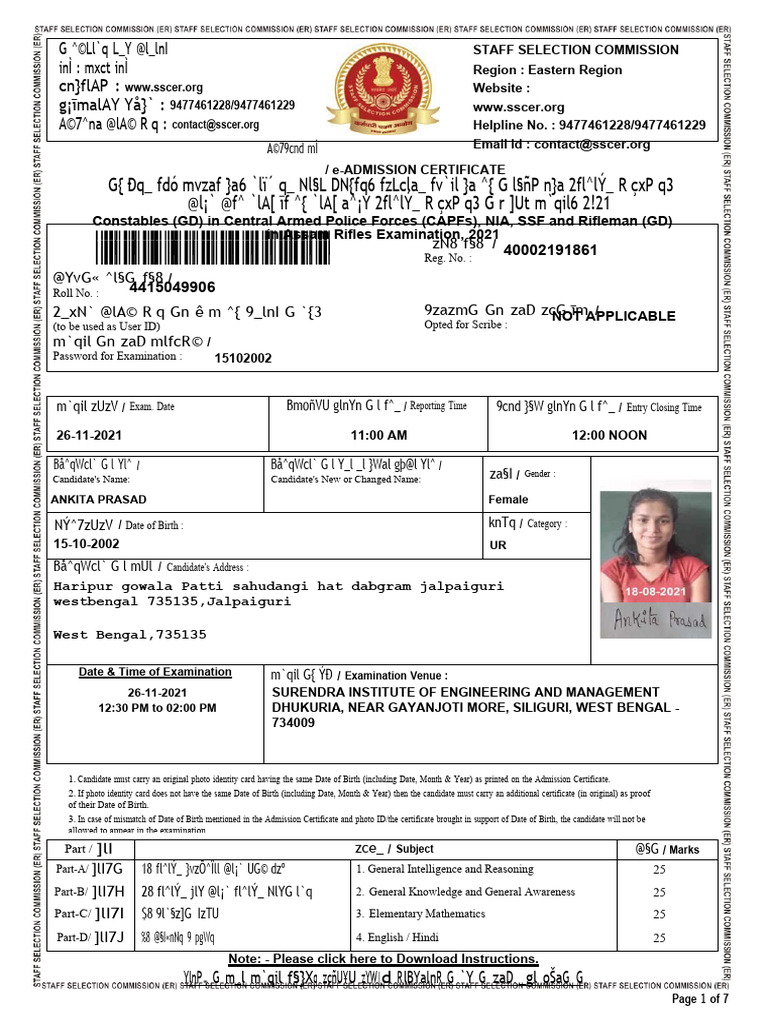 Your E-Admit Card | PDF | Identity Document