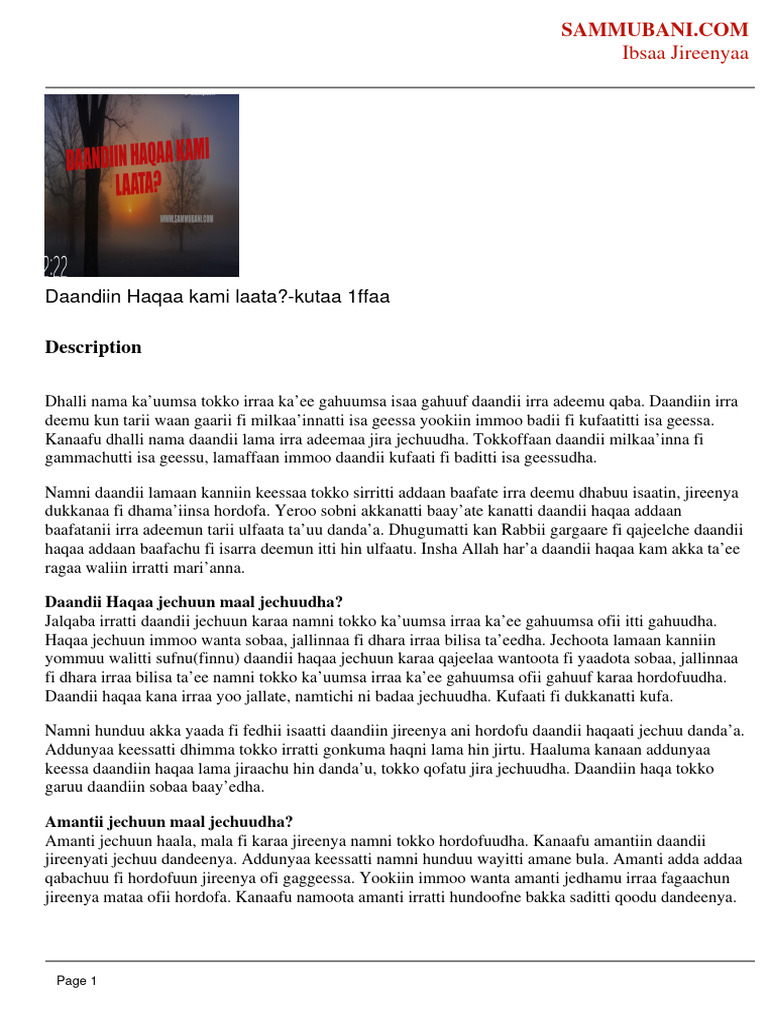 Daandiin Haqaa Kami Laata - Kutaa 1ffaa | PDF