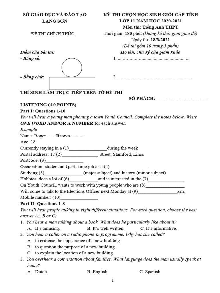 De Hoc Sinh Gioi Tinh Tieng Anh 11 THPT Nam 2020 2021 So GDDT Lang Son | PDF | Climate Change ...