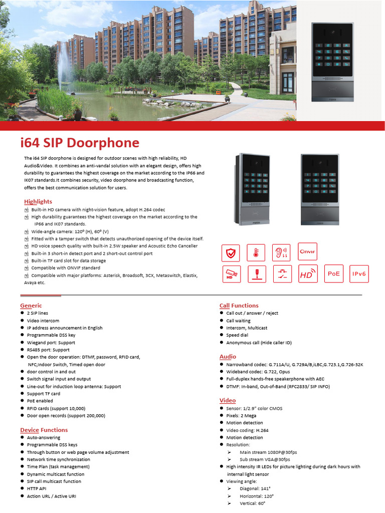 I64 Video Door Phone-I64 Datasheet | PDF | Port (Computer Networking ...