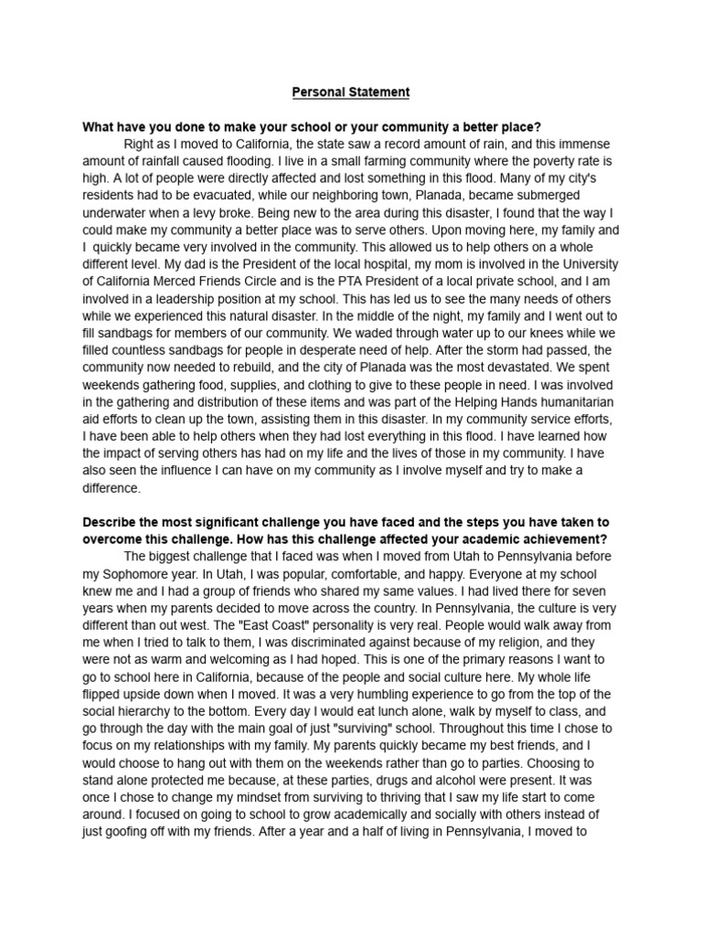 Braxton Johns - Personal Statement 1 | PDF | Self Esteem | Leadership