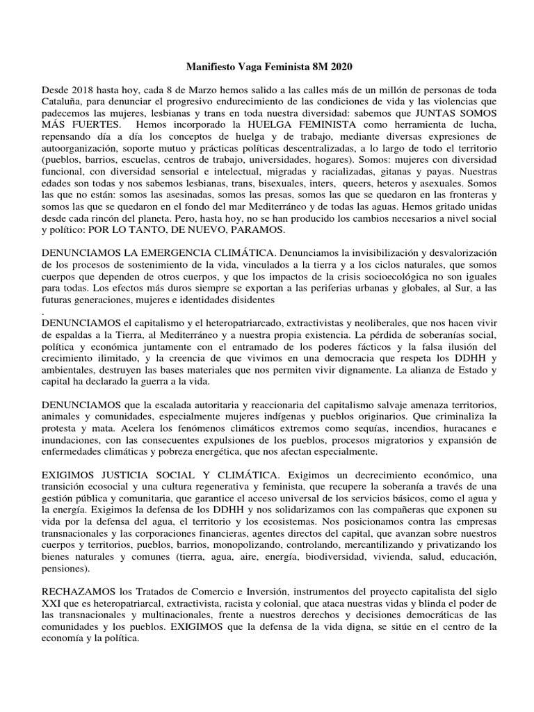 Manifiesto 1 | PDF | La violencia contra las mujeres | Derecho laboral