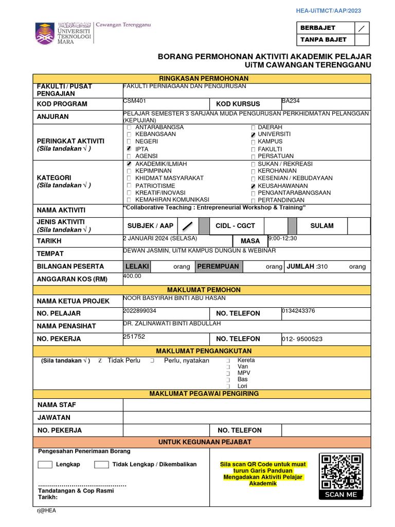 Csm401 Kertas Kerja Event Tba2343a | PDF