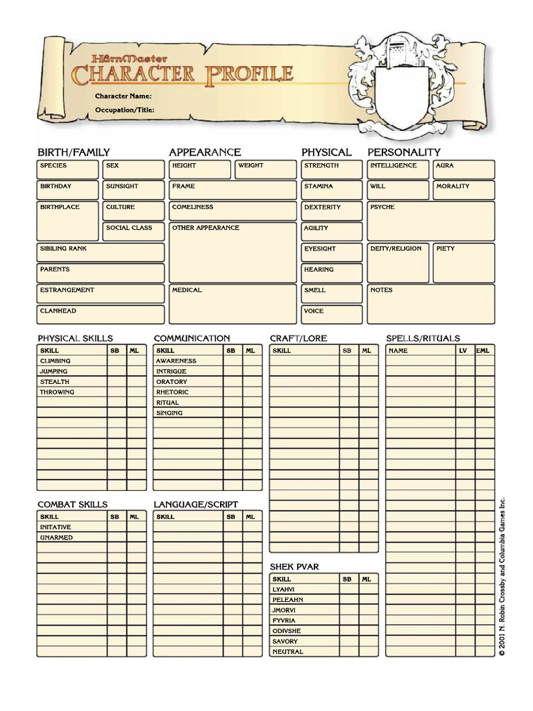 HarnMaster Fiches Perso + Tables | PDF