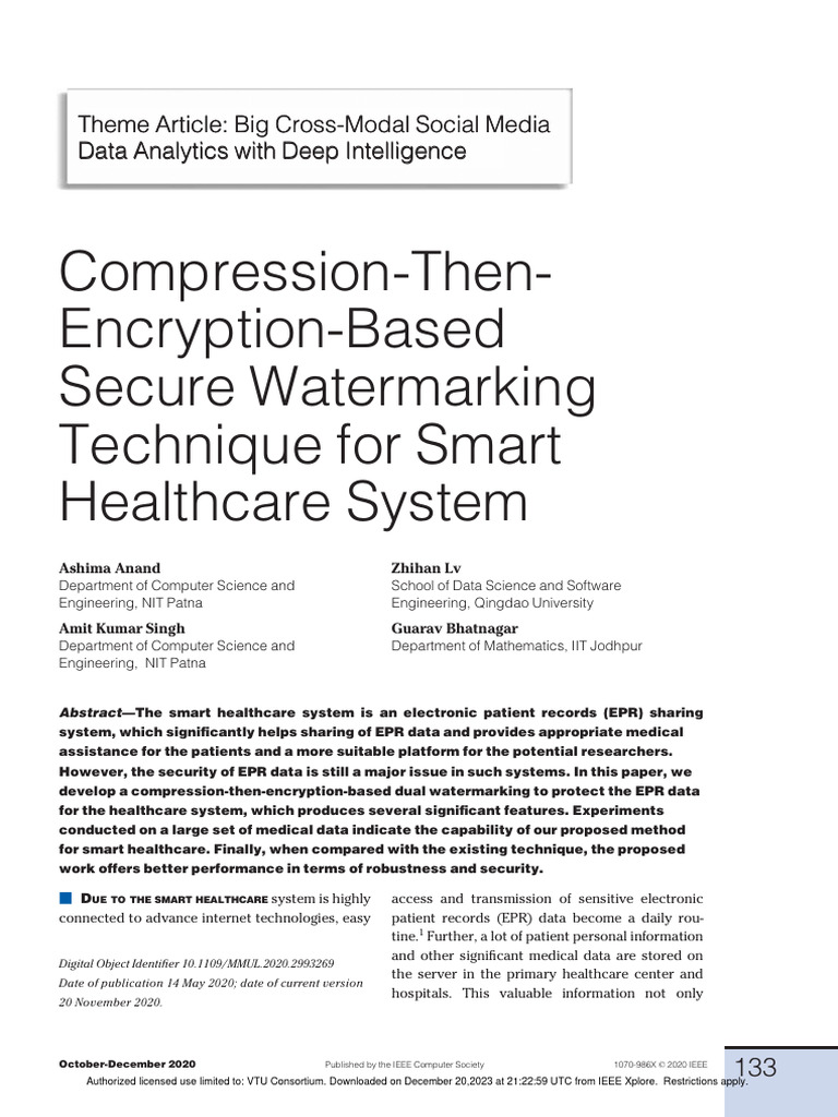 Compression-Then-Encryption-Based Secure Watermarking Technique For Smart Healthcare System ...