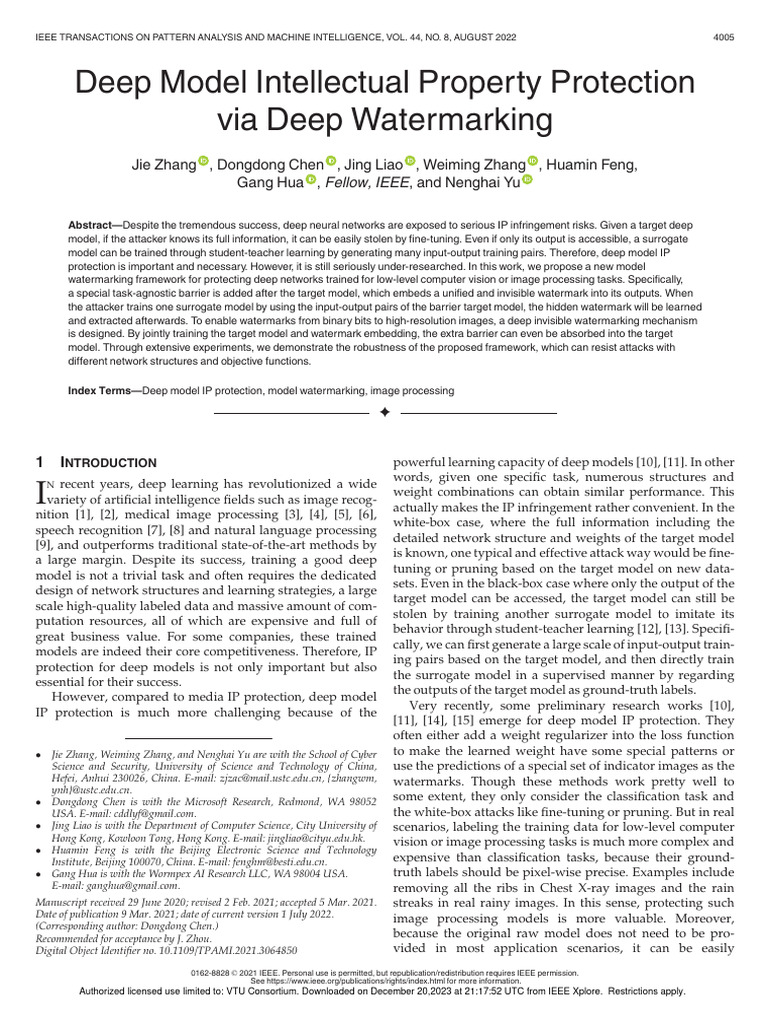 Deep Watermarking for Model IP Protection | PDF | Deep Learning ...