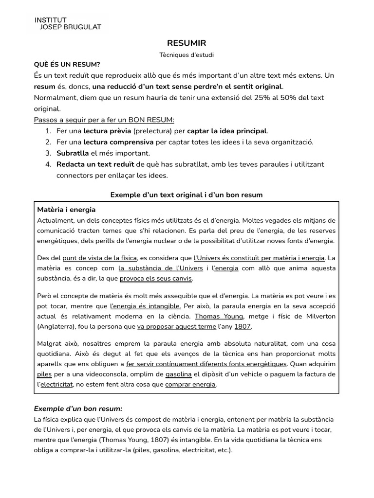 Tècniques D'estudi - El Resum | PDF