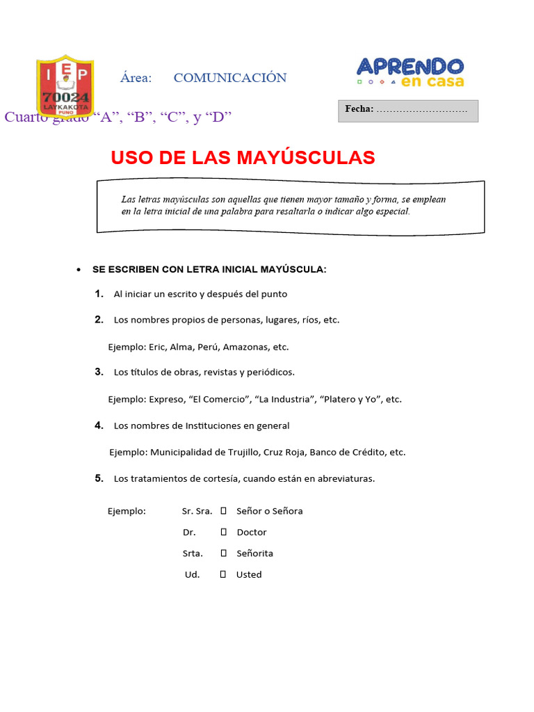 Uso de Las Mayusculas | PDF | Caso de carta