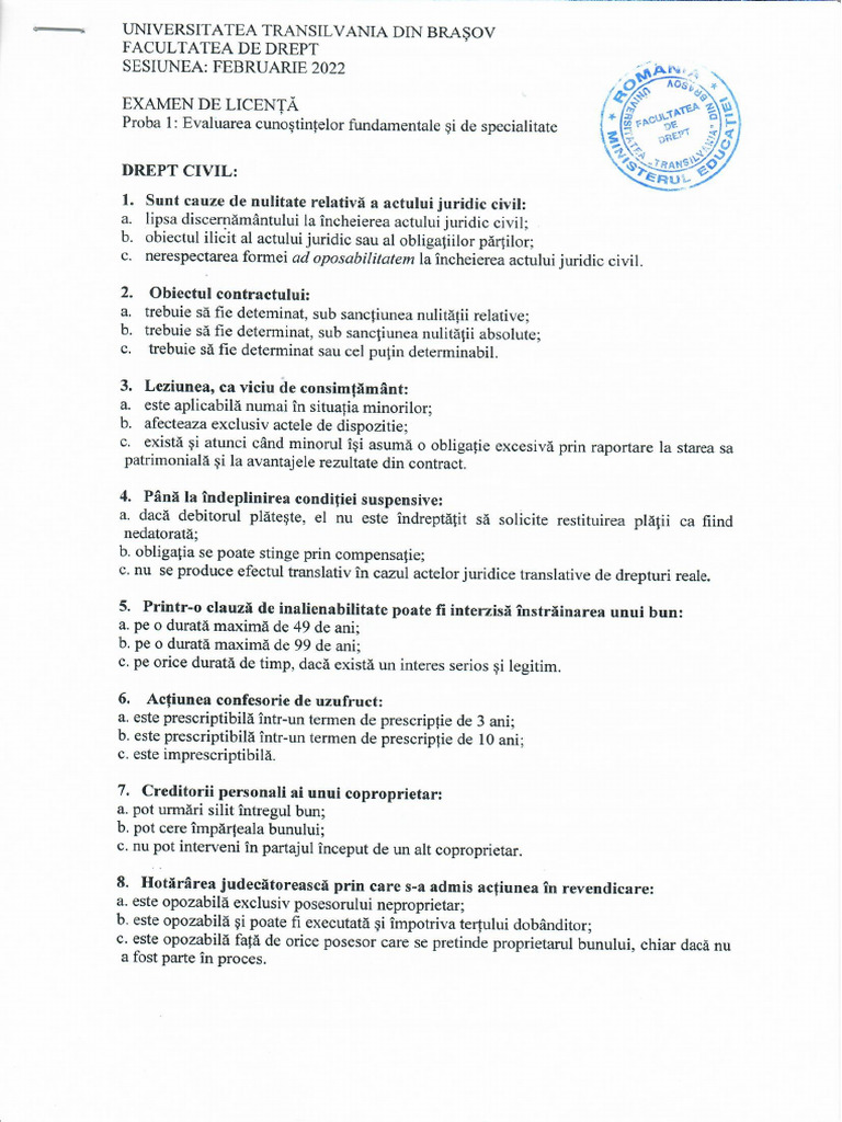 Subiecte Proba 1 Licenta Februarie 2022 | PDF