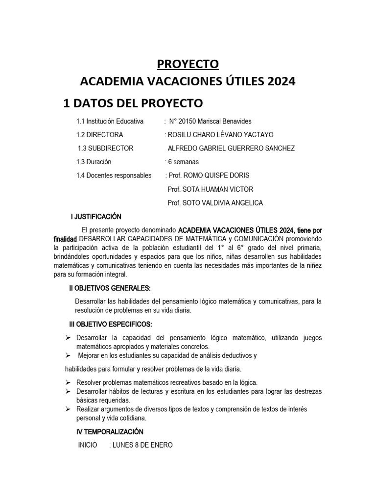 Proyecto Academia Vacaciones Útiles 2021 | PDF