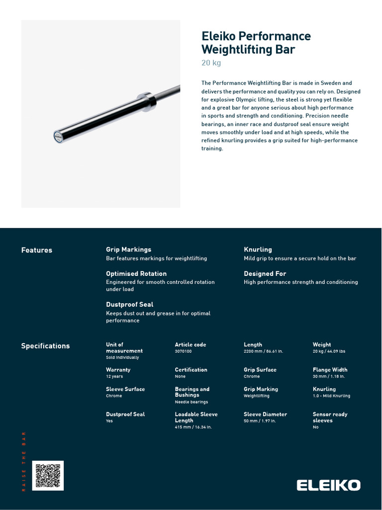 Product Sheet Eleiko Performance Weightlifting Bar 20 KG | PDF | Mechanical Engineering ...