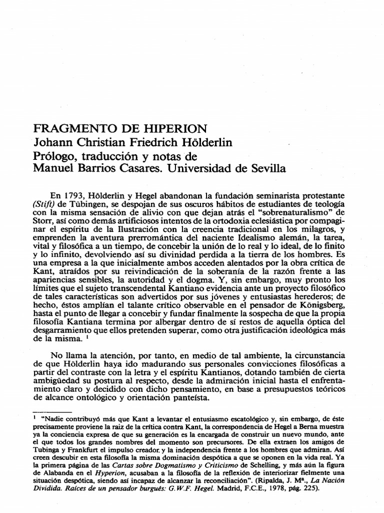 Holderlin - Thalia Fragment Hyperion | PDF