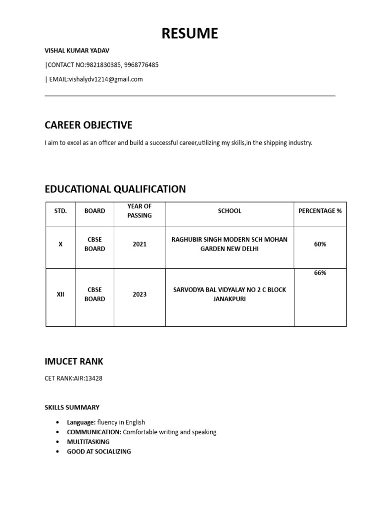 Resume: Career Objective | PDF