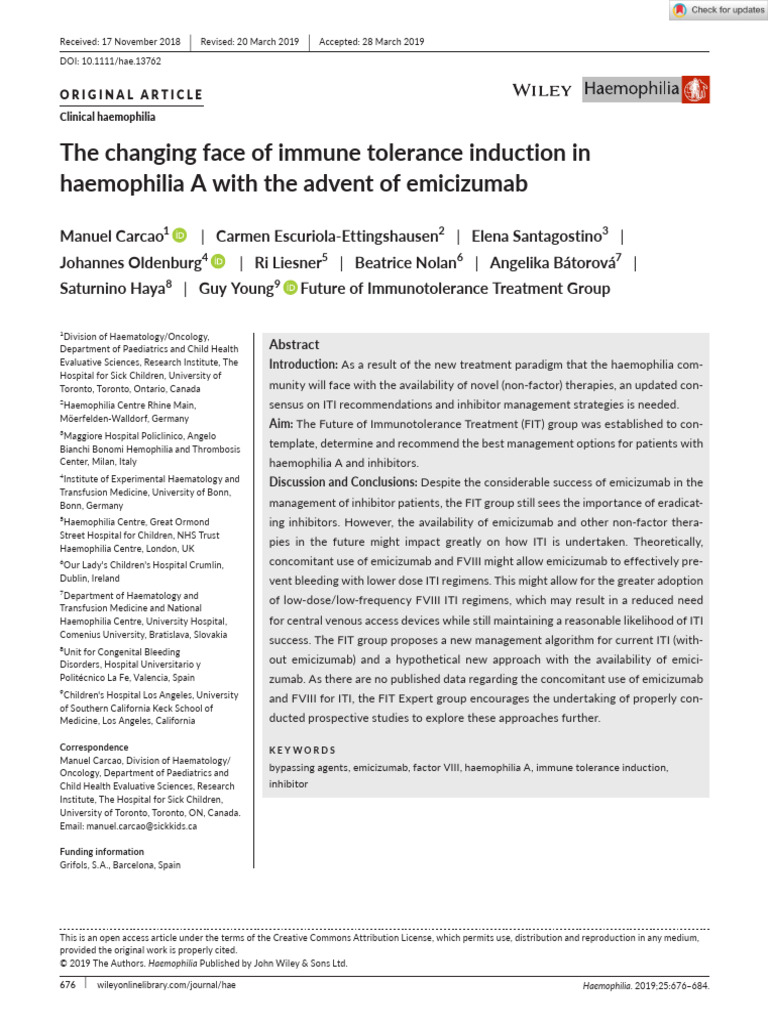 Haemophilia - 2019 - Carcao - The Changing Face of Immune Tolerance ...