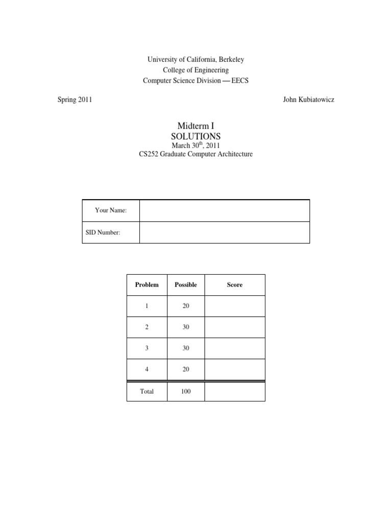 Sp11-Quiz1 Soln | PDF | Cpu Cache | Central Processing Unit Sp11-Quiz1 Soln | PDF | Cpu Cache | Central Processing Unit