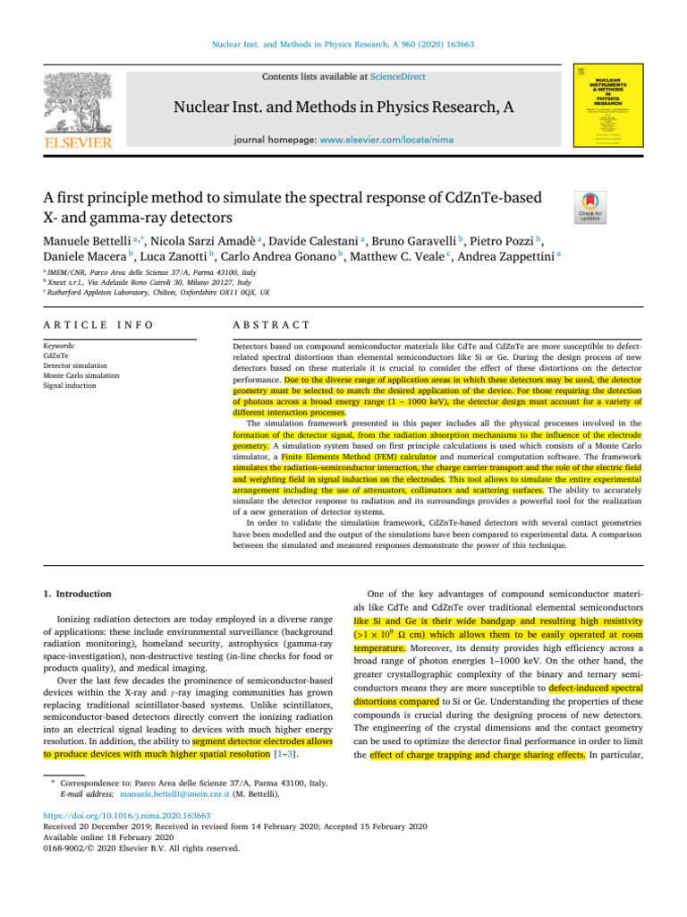 1 A First Principle Method To Simulate The Spectral Response of CdZnTe-based | PDF | Electrode ...