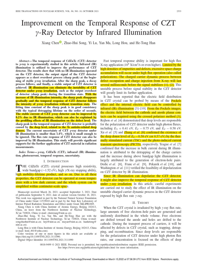 Enhancing CZT Detector Response with IR | PDF | Infrared | Electron