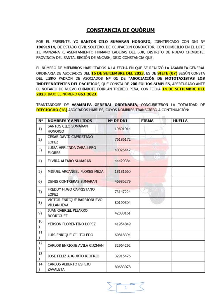 Constancia de Quórum | Descargar gratis PDF | Gobierno