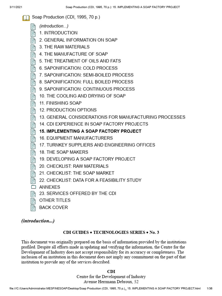 Soap Production (CDI, 1995, 70 P.) - 15. IMPLEMENTING A SOAP FACTORY PROJECT | PDF | Sodium ...