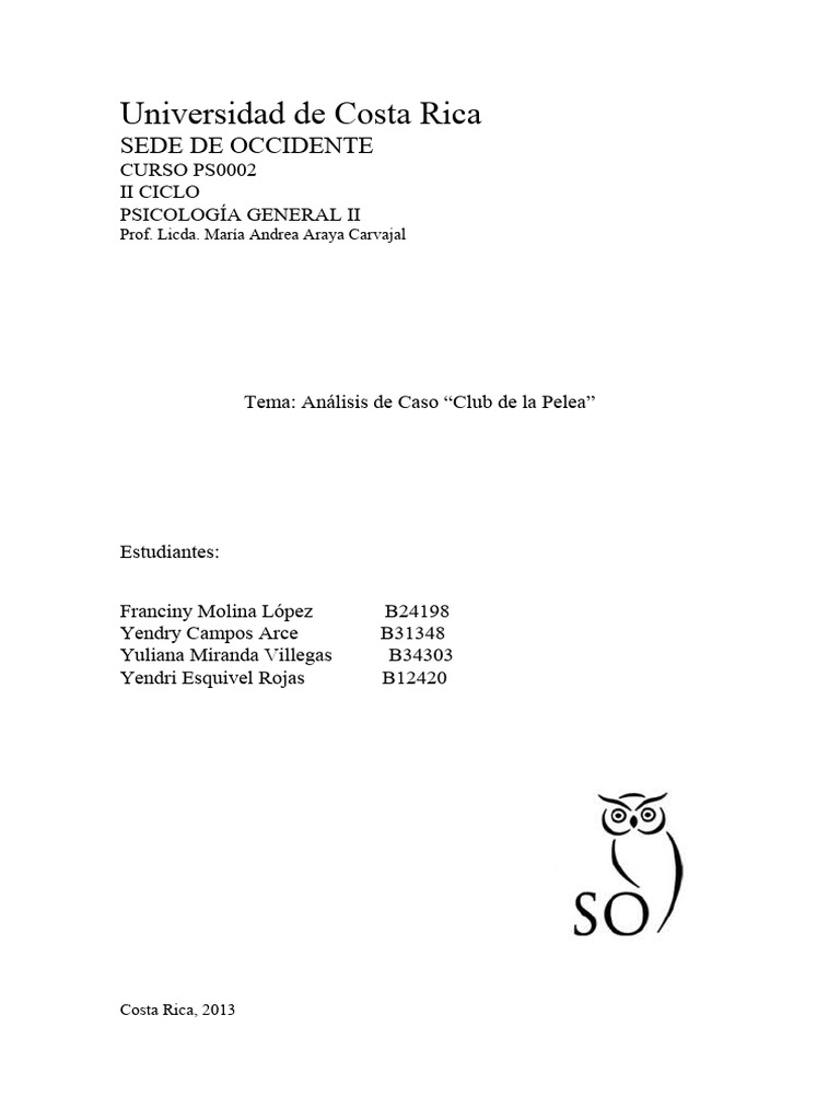 Analisis de Caso - Club de La Pelea | PDF | Mente | Trastorno mental Analisis de Caso - Club de La Pelea | PDF | Mente | Trastorno mental