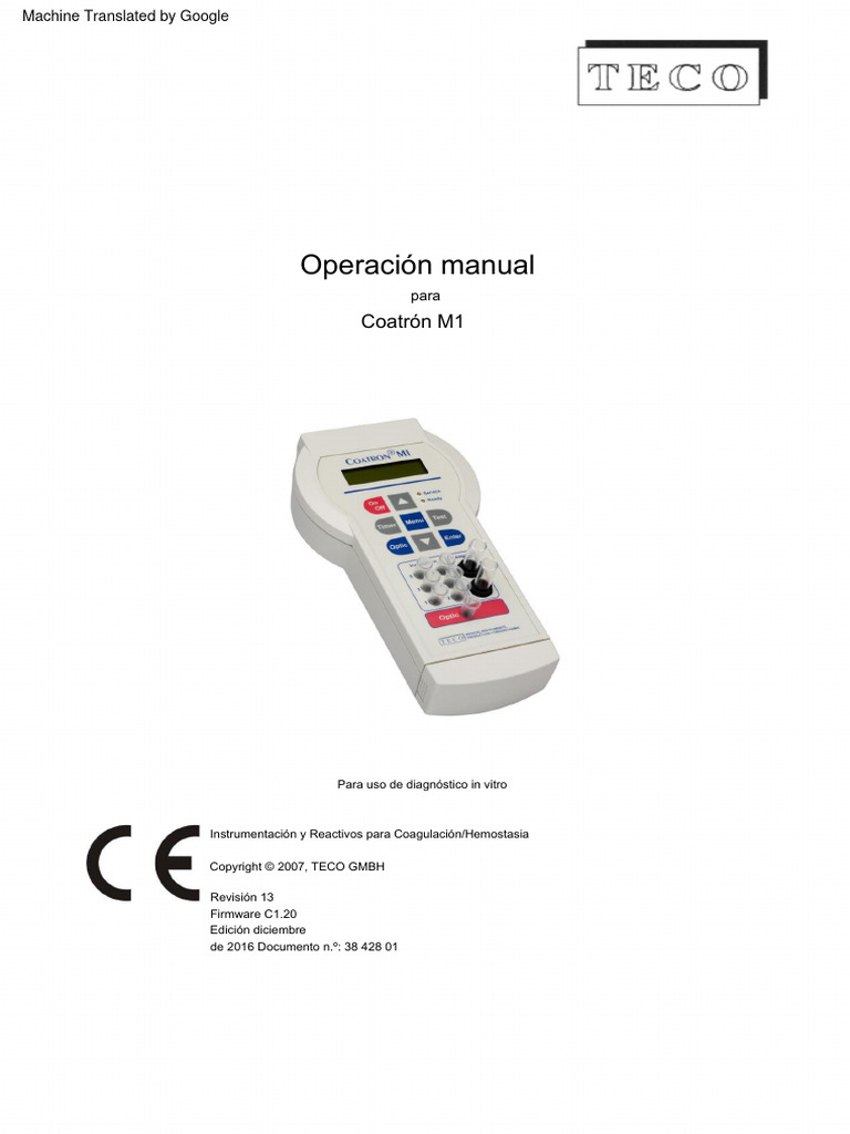 Manual de Usuario COATRON M1 | PDF | Coagulación | Hemostasia