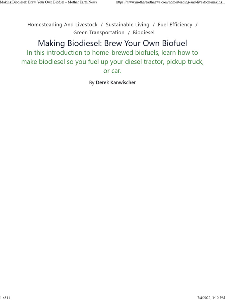 Making Biodiesel Brew Your Own Biofuel - Mother Earth News | PDF ...