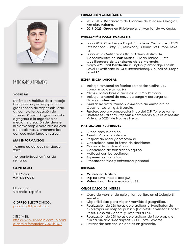 Curriculum Pablo Fisio | PDF | Terapia física