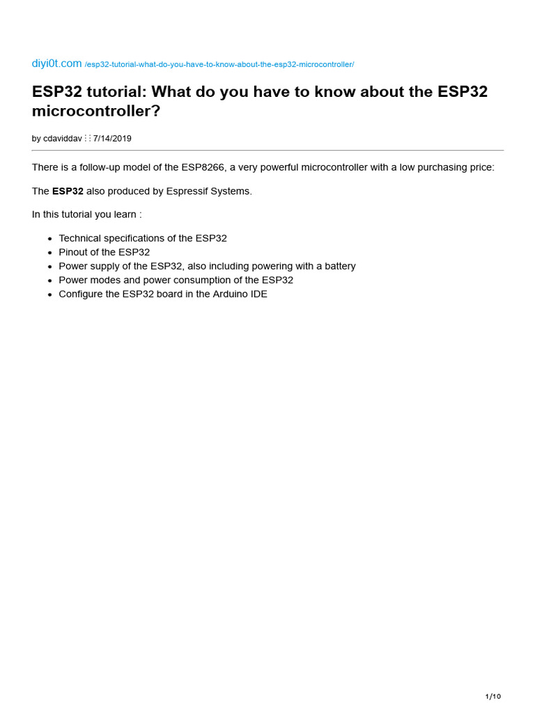ESP32 Tutorial What Do You Have To Know About The ESP32 Microcontroller | PDF | Microcontroller ...
