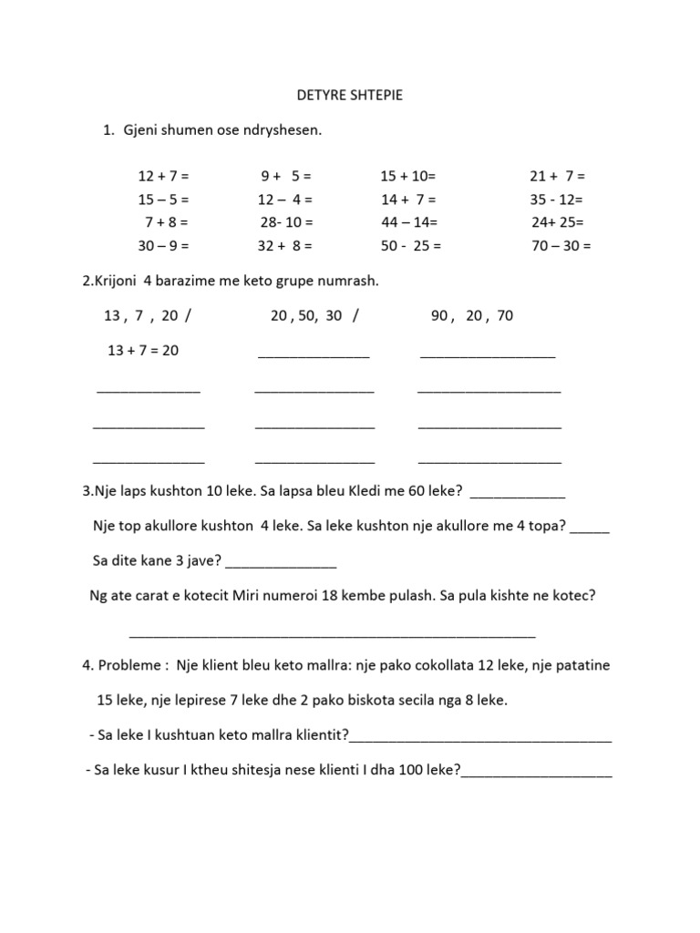 Detyre Shtepie Matem 2024 | PDF