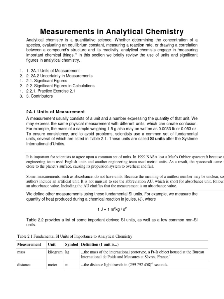 Key Measurements in Analytical Chemistry | PDF | Significant Figures ...