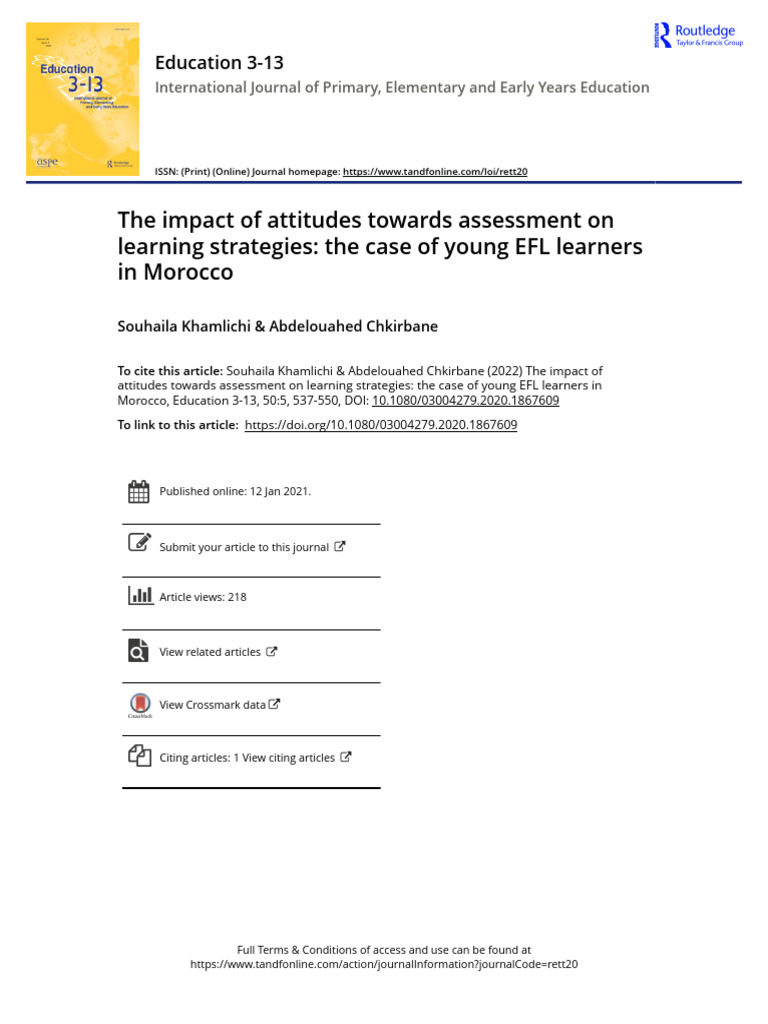The Impact of Attitudes Towards Assessment On Learning Strategies The Case of Young EFL Learners ...