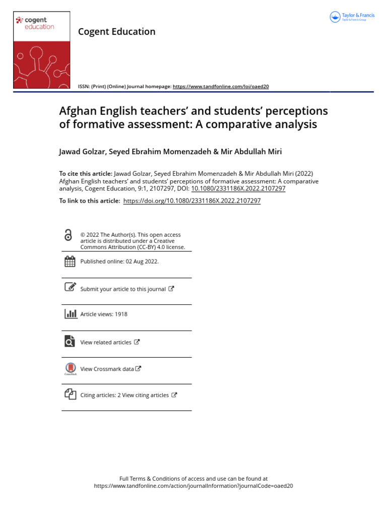 Afghan English Teachers and Students Perceptions of Formative ...