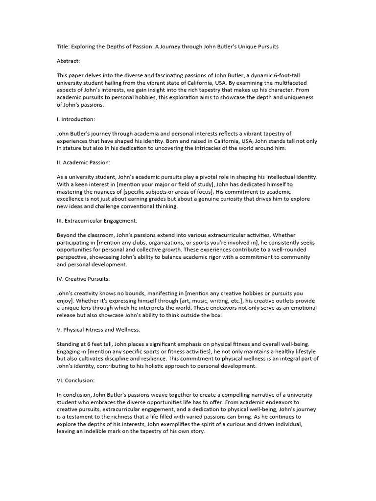 Exploring The Depths of Passion A Journey Through John Butler's Unique Pursuits | PDF | Behavior ...